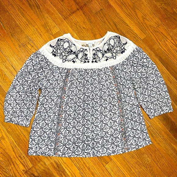 Sundance | Tops | Sundance Catalog Blue White Floral Embroidered Lace ...